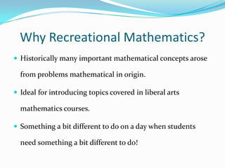 Recreational mathematics for MichMATYC 10 10 | PPTX