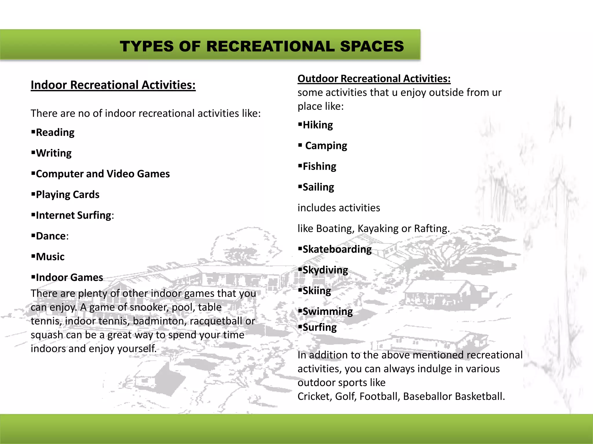 Recreational spaces | PPTX