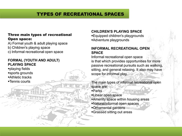 Recreational spaces | PPTX | Outdoor Attractions | Attractions