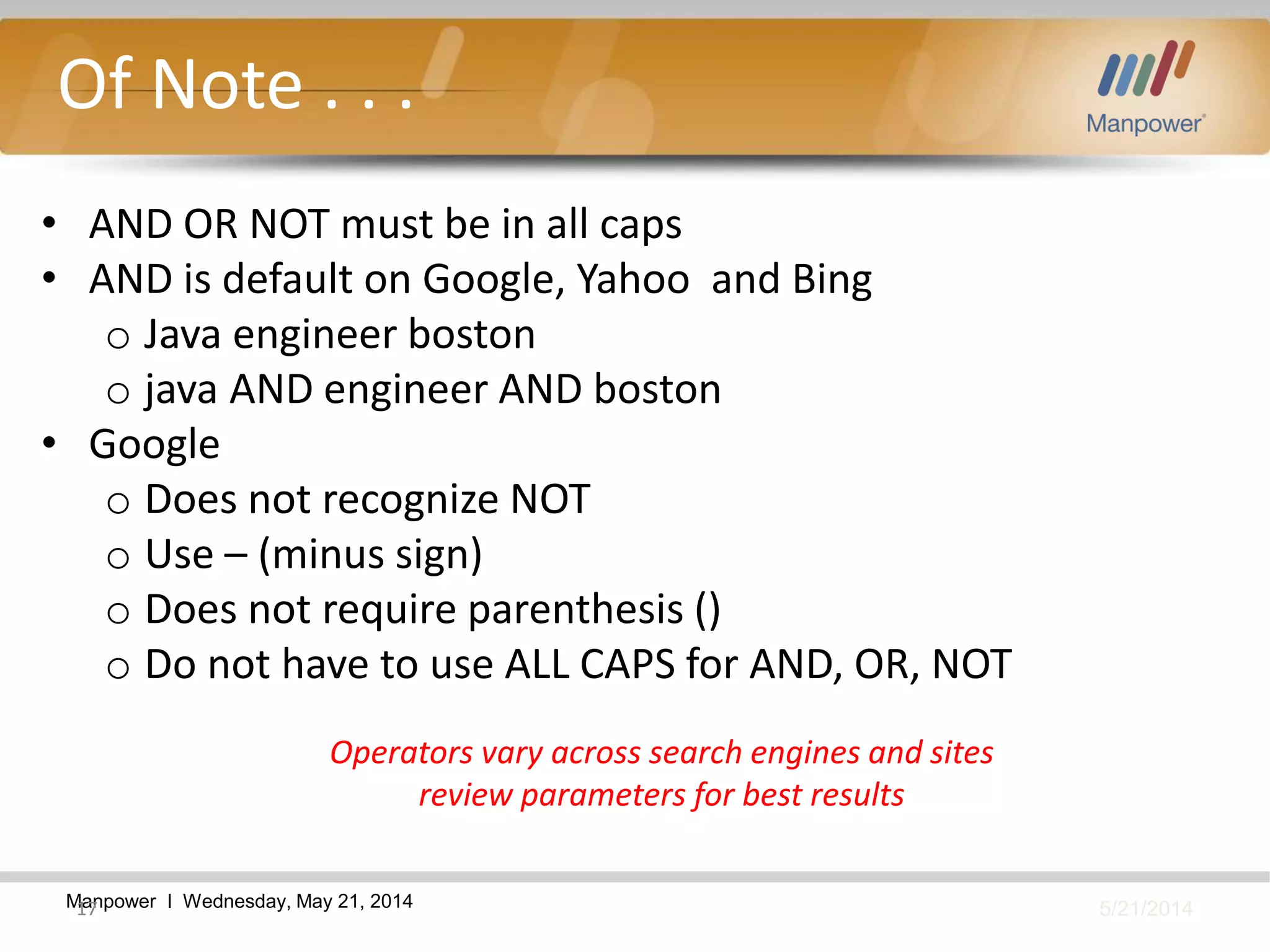 Recruiting Nugget 8 Intro To Boolean Basics May 21 2014 Pdf Search