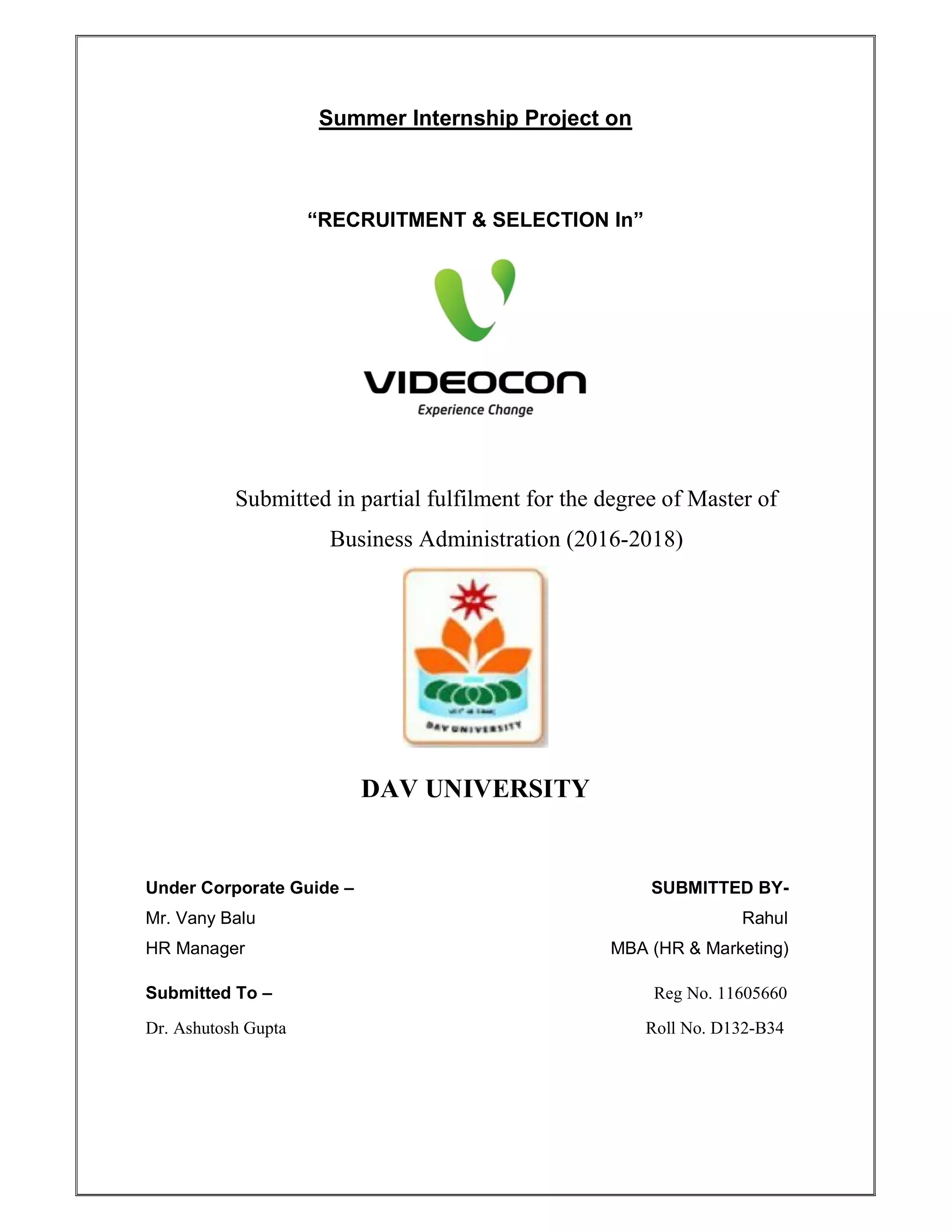 Recruitment and Selection Summer Internship Project Report | PDF