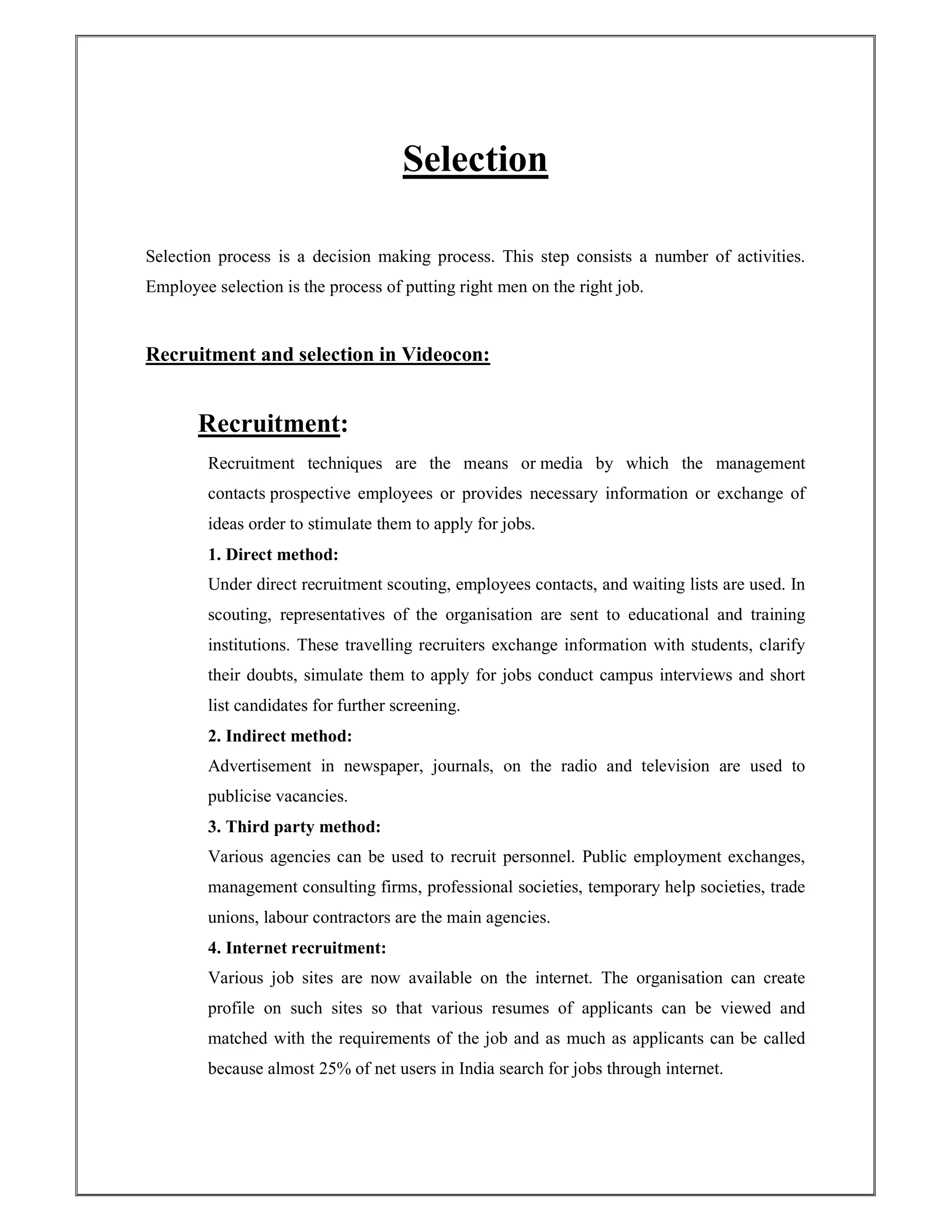 Recruitment and Selection Summer Internship Project Report | PDF