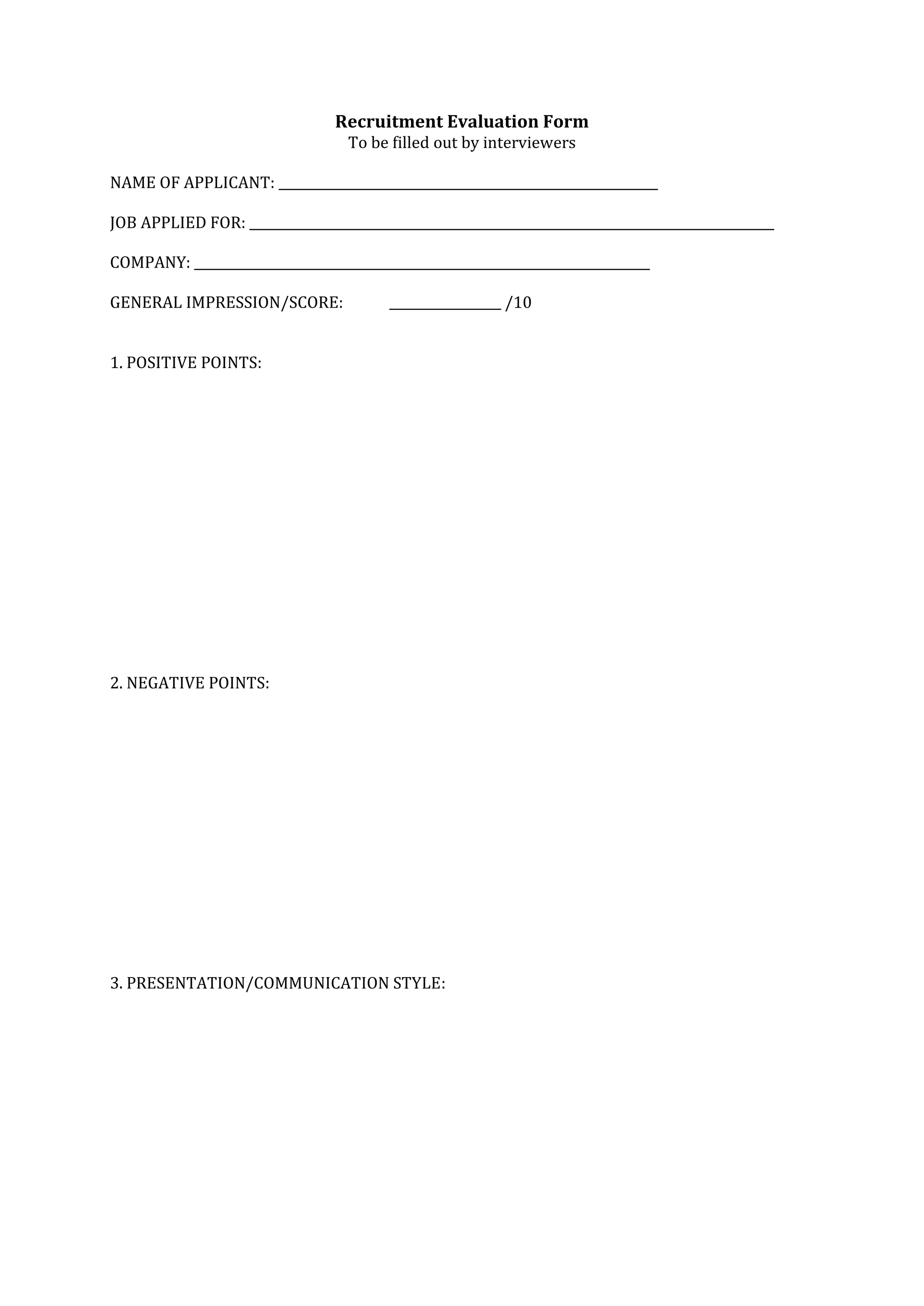 Recruitment evaluation form kyle | PDF