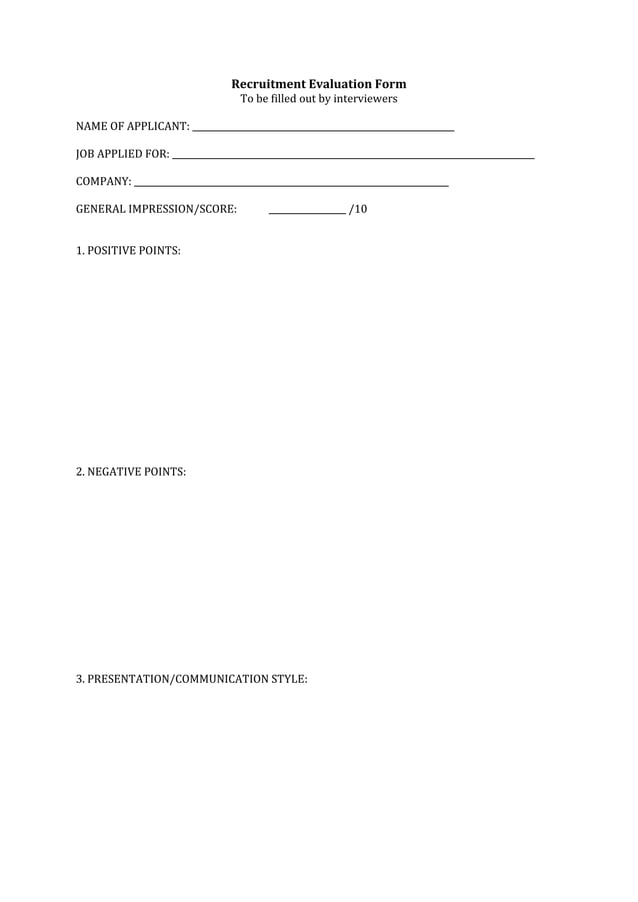 Recruitment evaluation form kyle | PDF