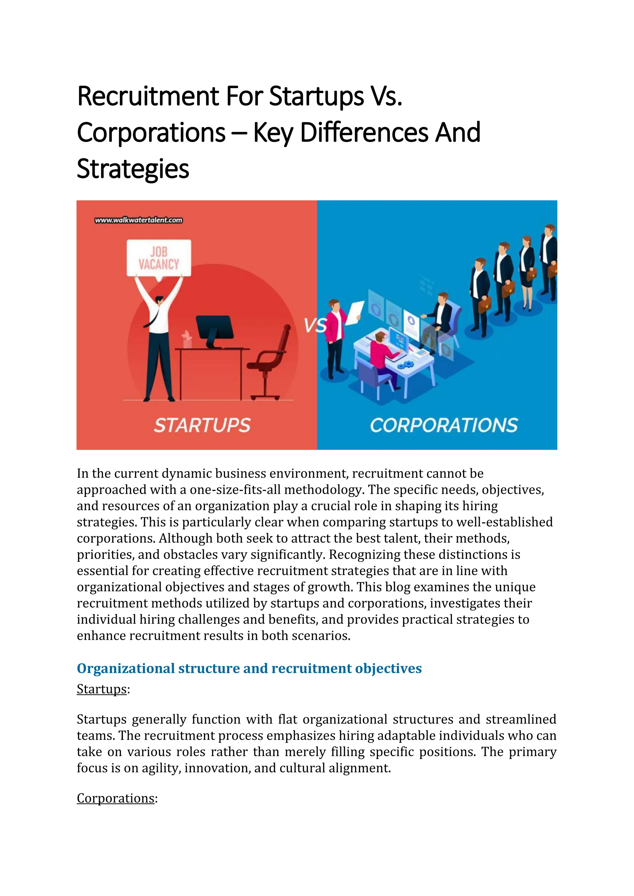 Recruitment For Startups Vs. Corporations – Key Differences And ...