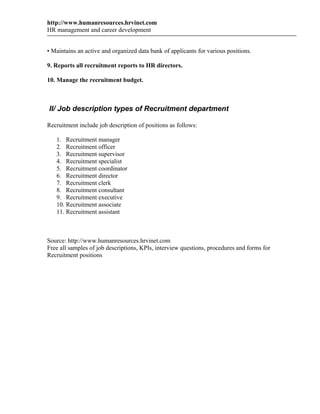 Recruitment manager job description | DOC