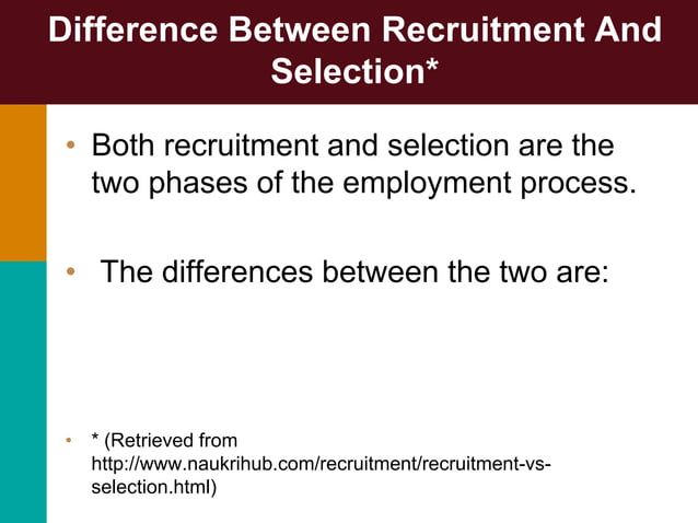Recruitment process, goals, sources, constraints, selection methods and ...