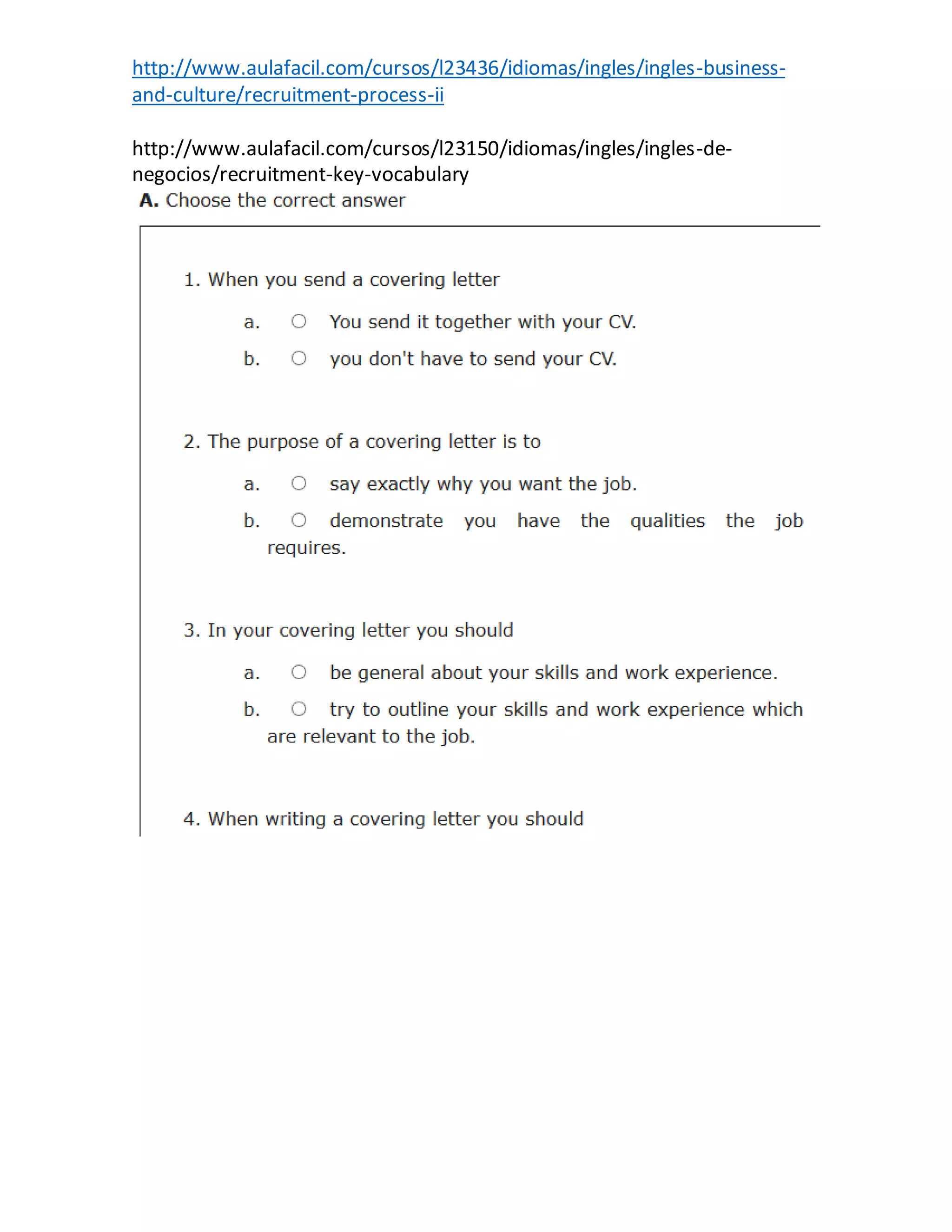 Recruitment process vocabulary and exercises | DOCX