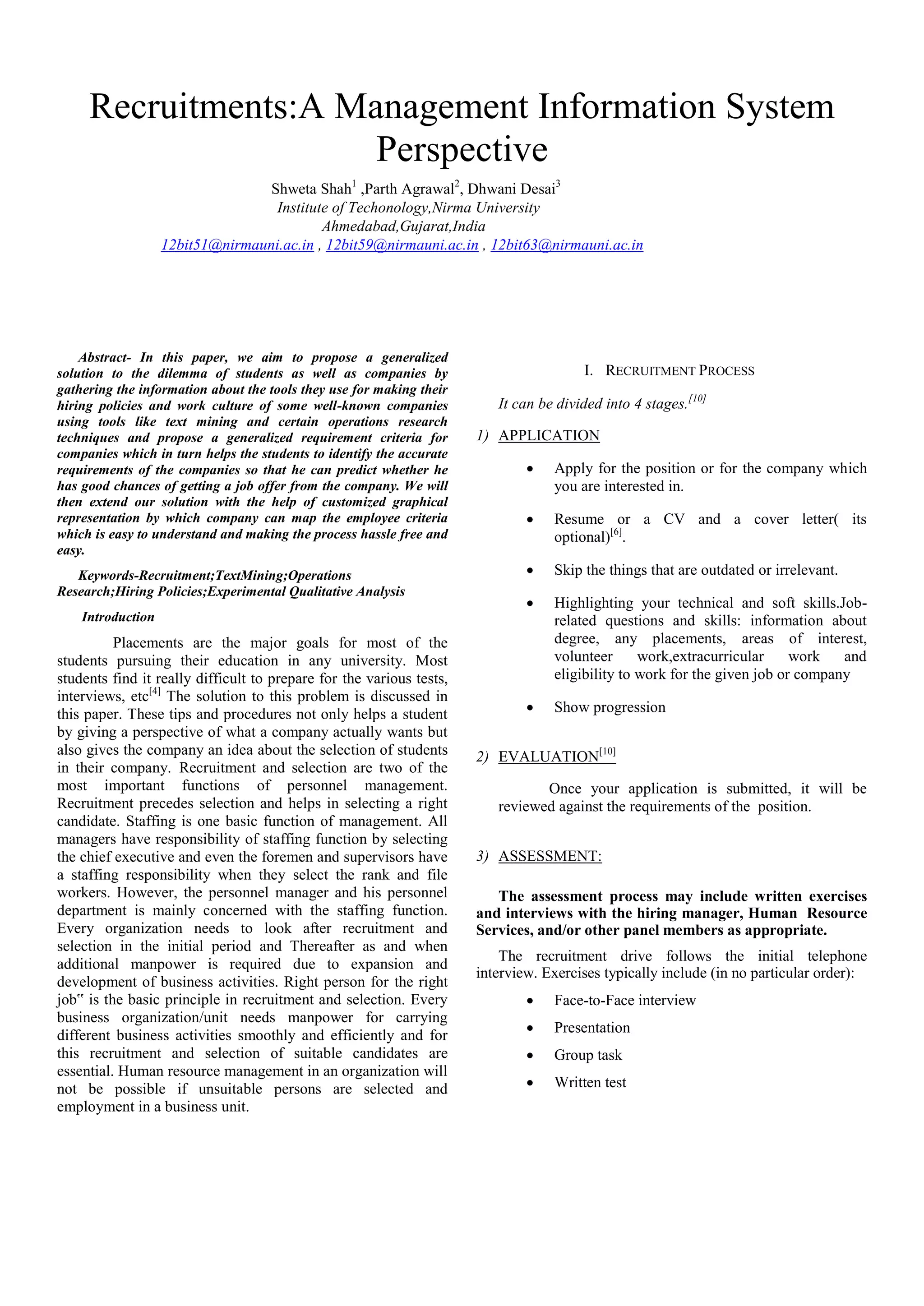 Recruitments,A MIS Approach | PDF