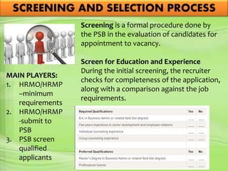 Recruitment Screening and Selection process in Philippine Government | PPTX