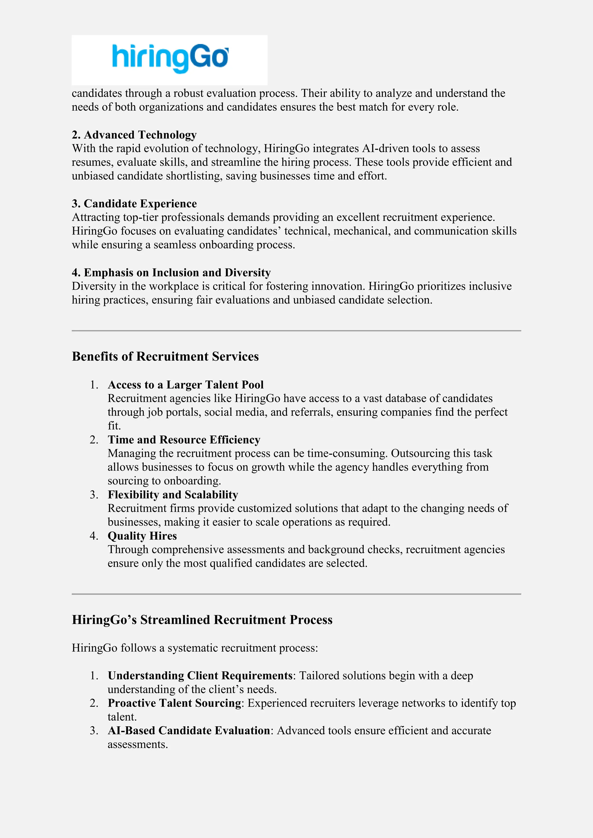 Recruitment & Hiring Services | HiringGo | PDF