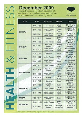 QF Recreation Center Schedule | PDF