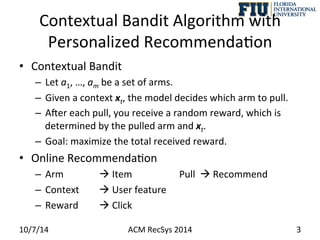 Ensemble Contextual Bandits for Personalized Recommendation | PPT