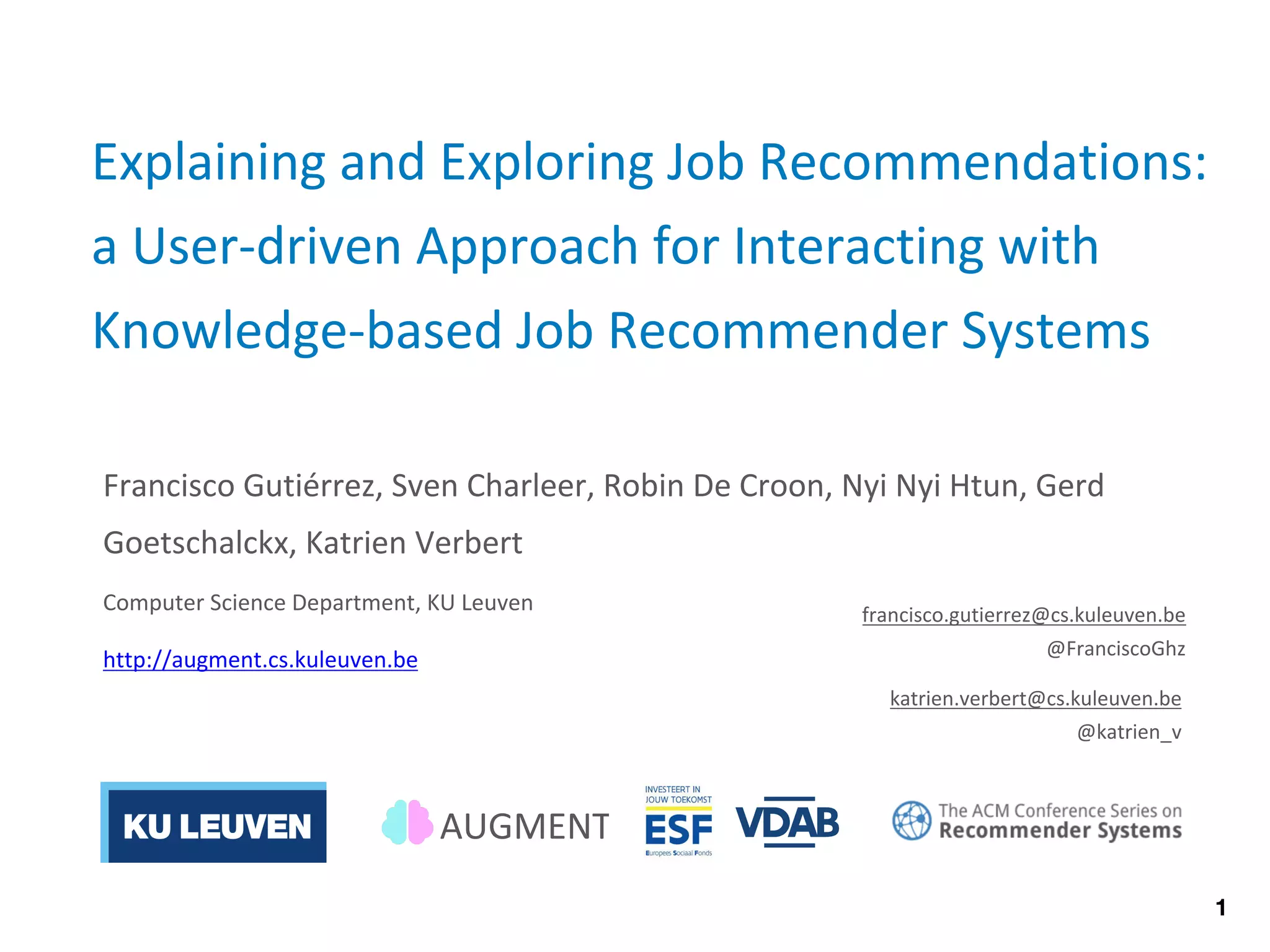Explaining and Exploring Job Recommendations: a User-driven Approach ...