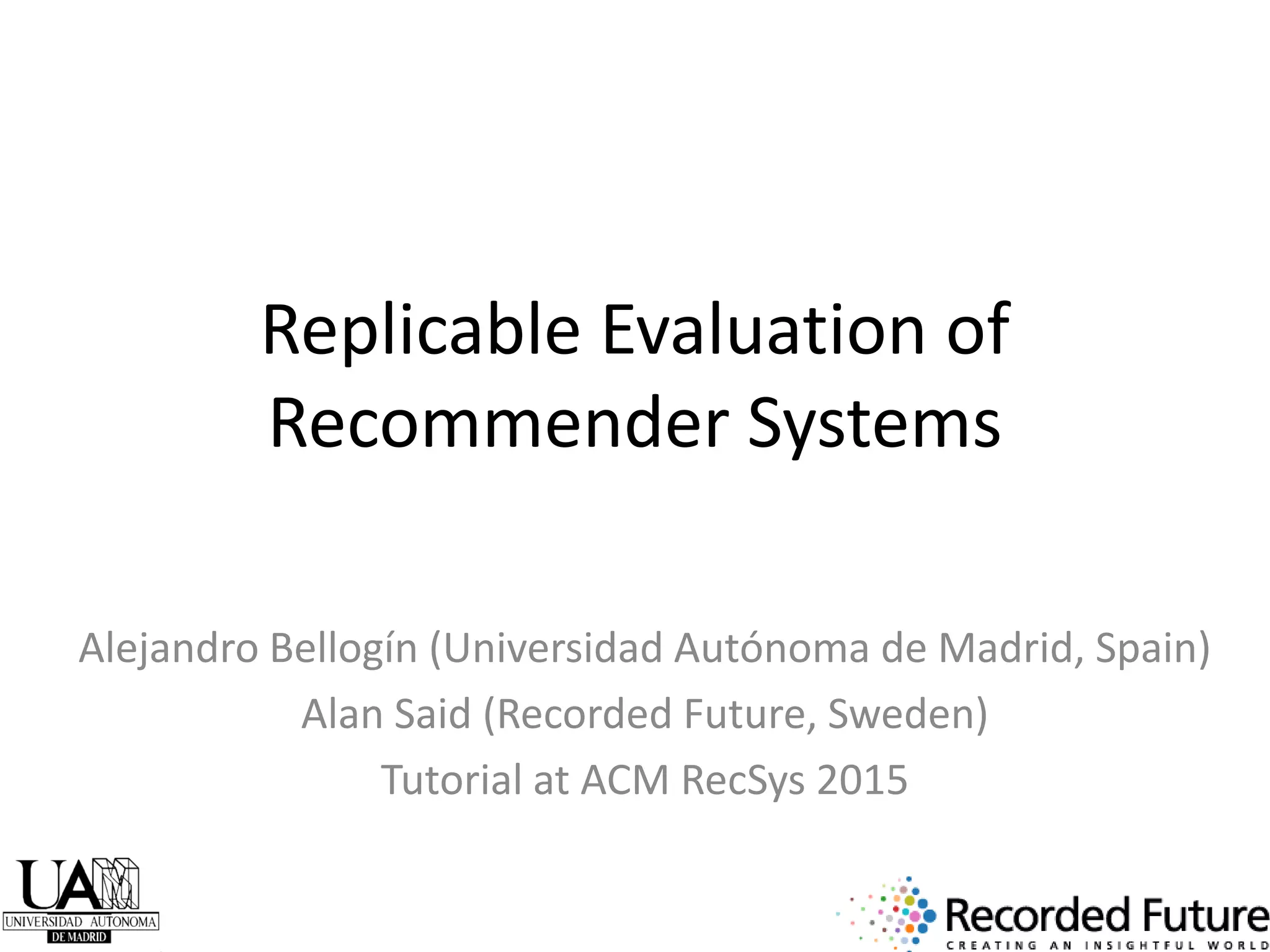 Replicable Evaluation of Recommender Systems | PDF