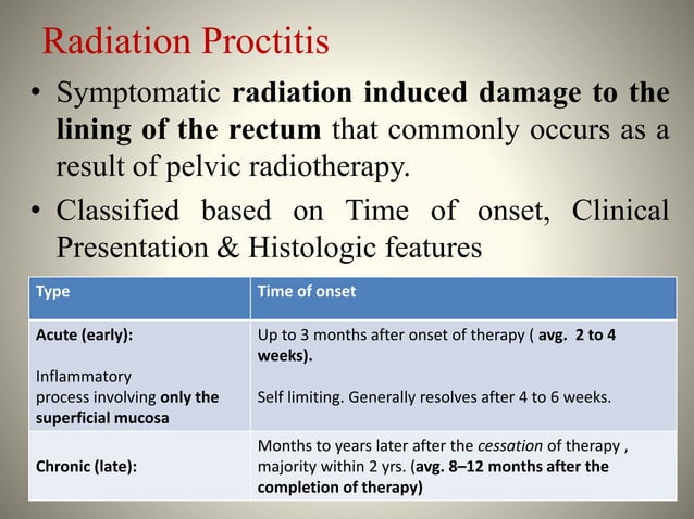 Radiation induced Rectal morbidity | PPTX | Digestive Disorders ...