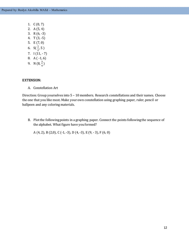 Rectangular Coordinate System Lesson Plan Docx