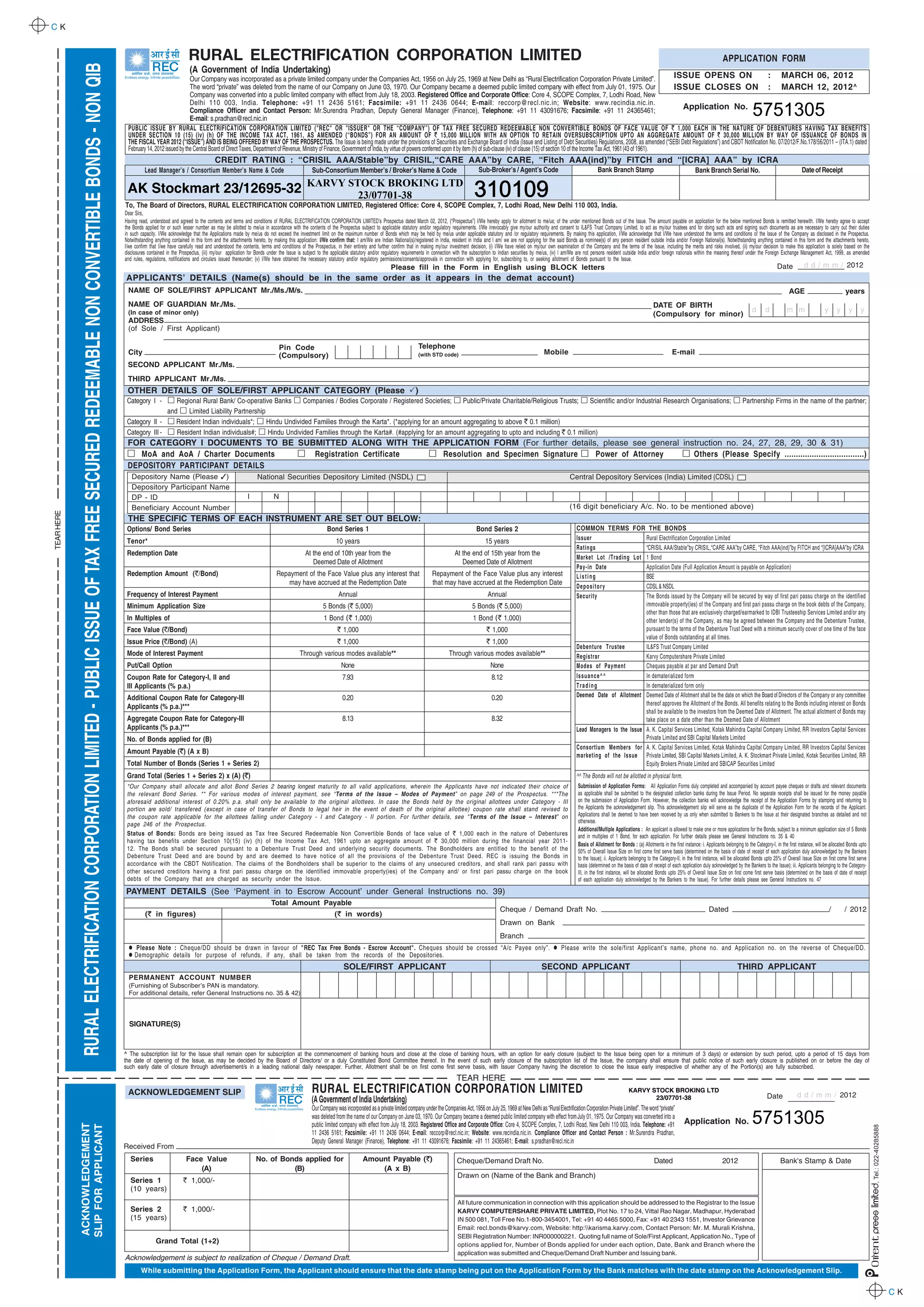 Rec t ax free bond application form | PDF