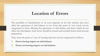 Rectification of error under trial balance | PPTX
