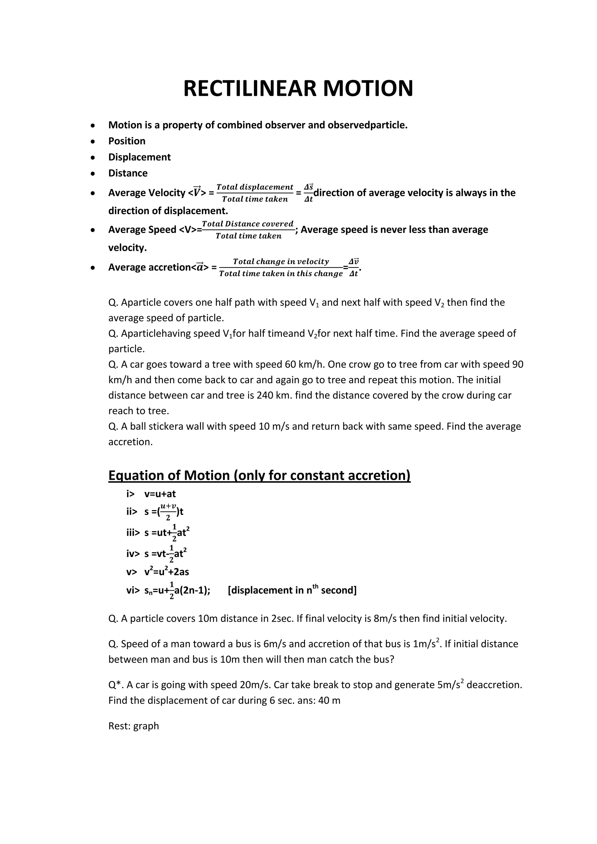 Rectilinear Motion | PDF