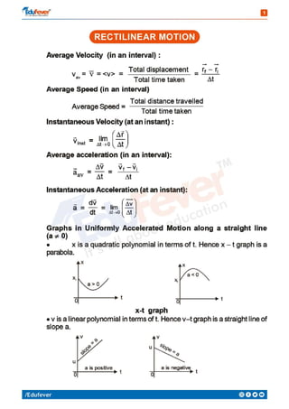 Rectilinear Motion - Physics Revision Notes | PDF