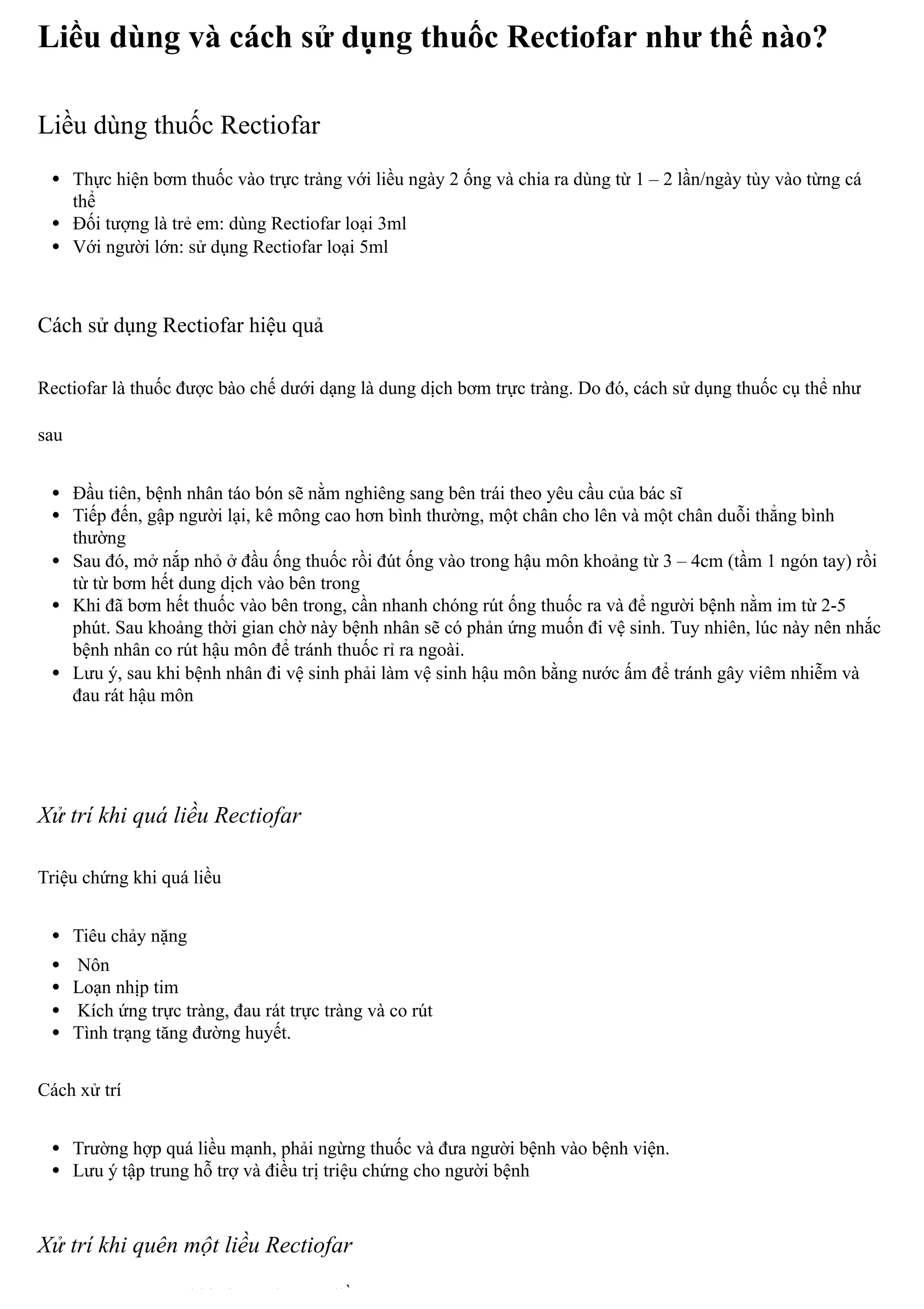 Thuoc Rectiofar: Cong dung, lieu dung va cach dung | PDF