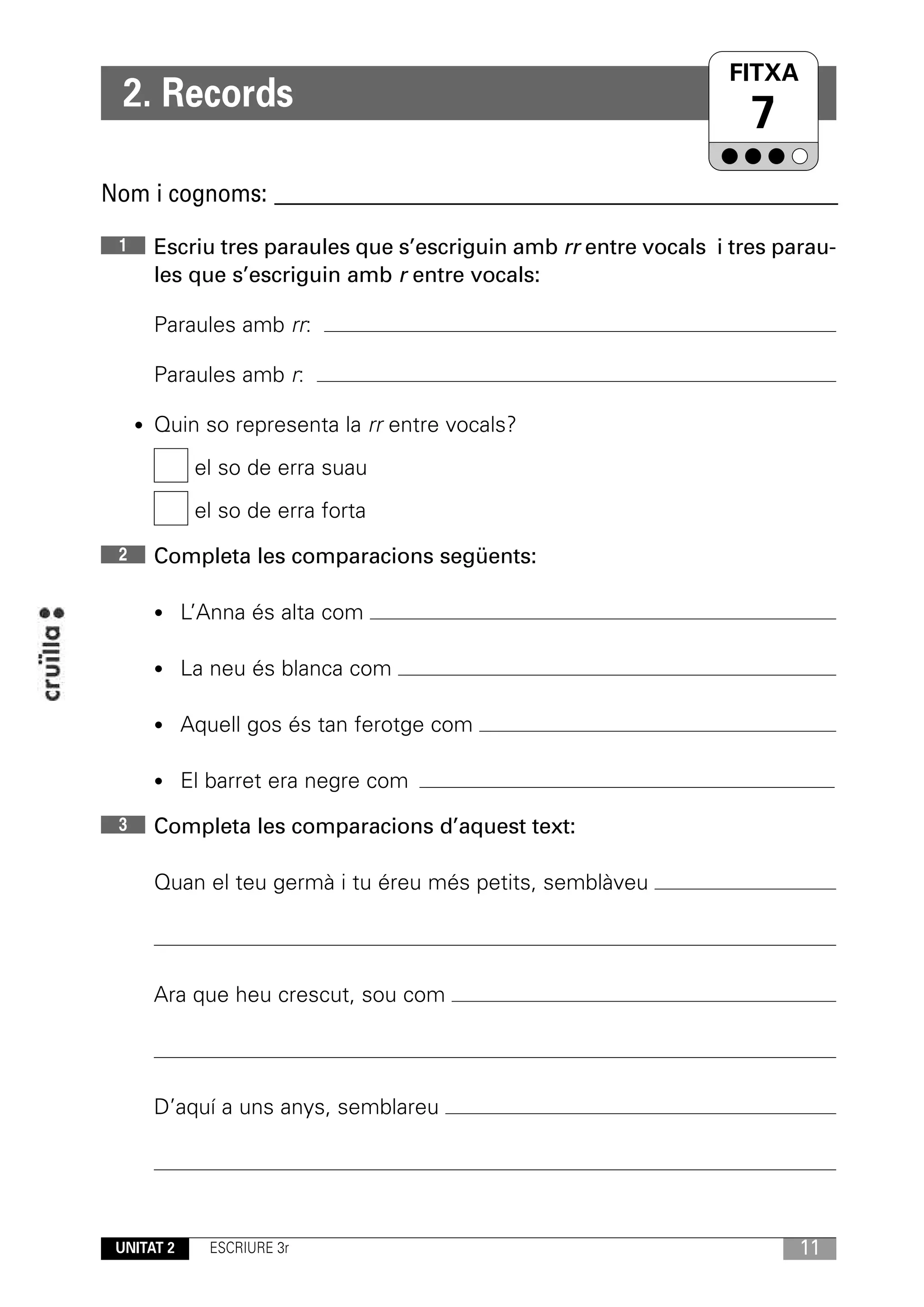 Cuaderno ejercicios de lengua 3r ep, catalán | PDF