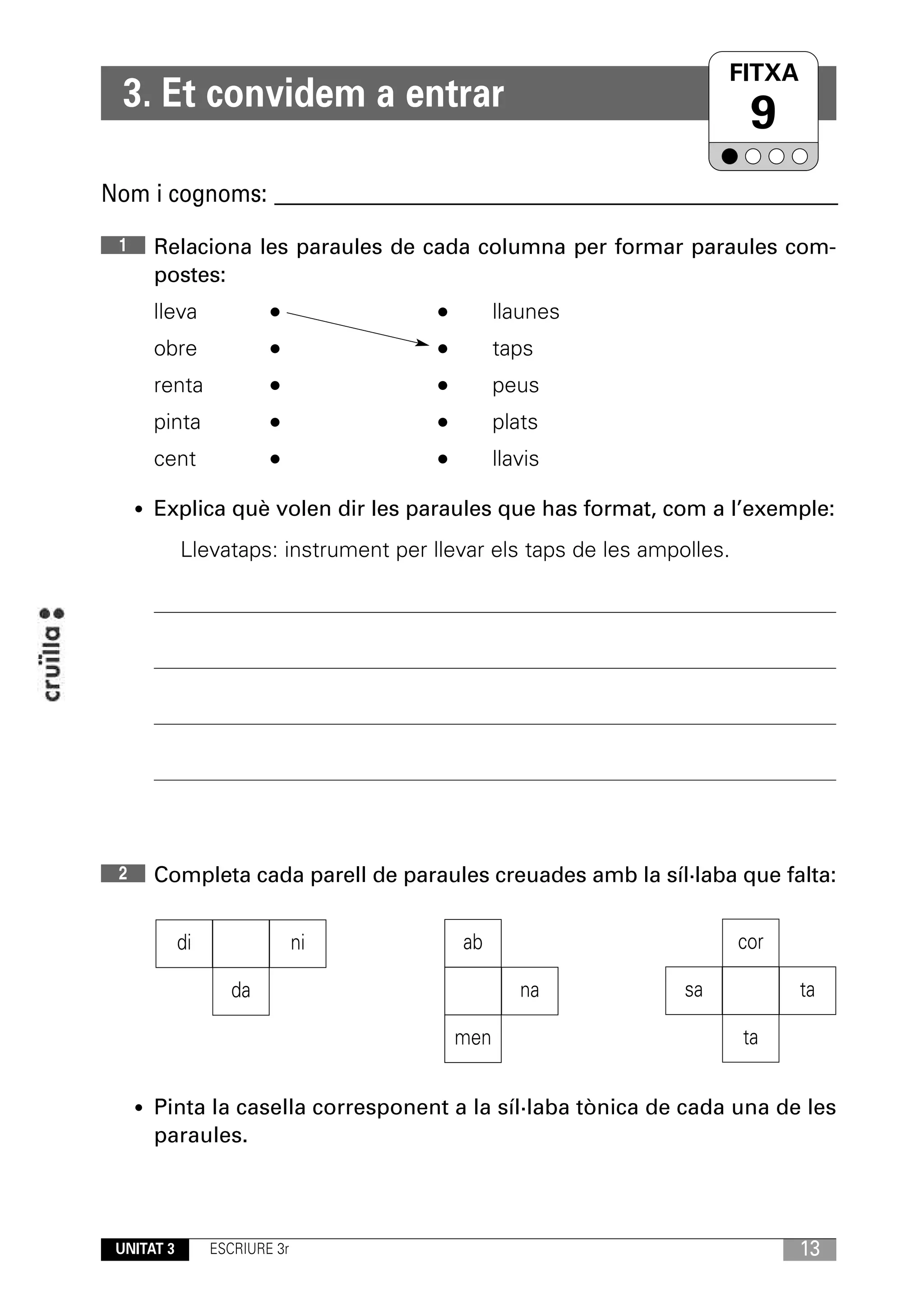 Cuaderno ejercicios de lengua 3r ep, catalán | PDF