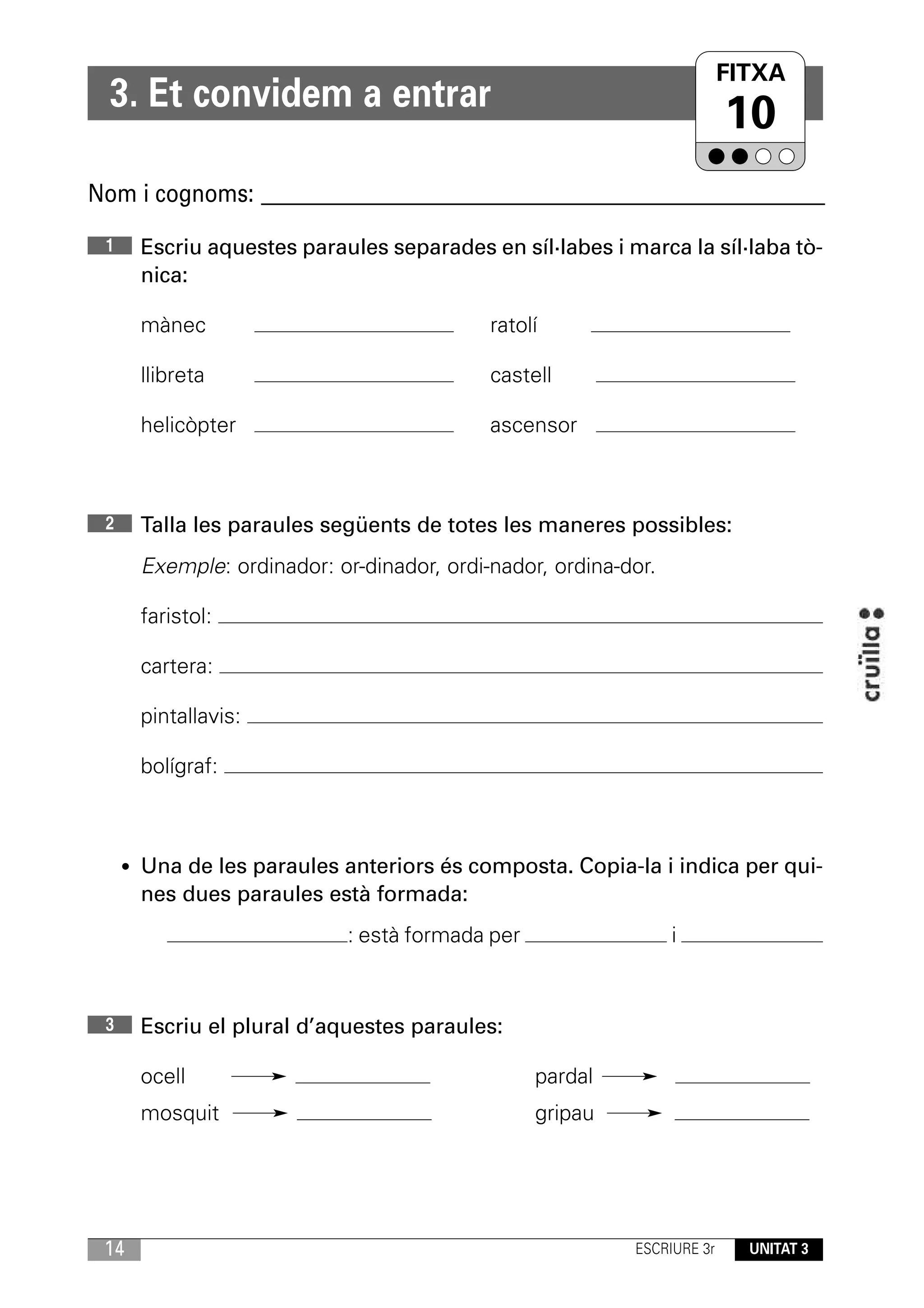 Cuaderno ejercicios de lengua 3r ep, catalán | PDF