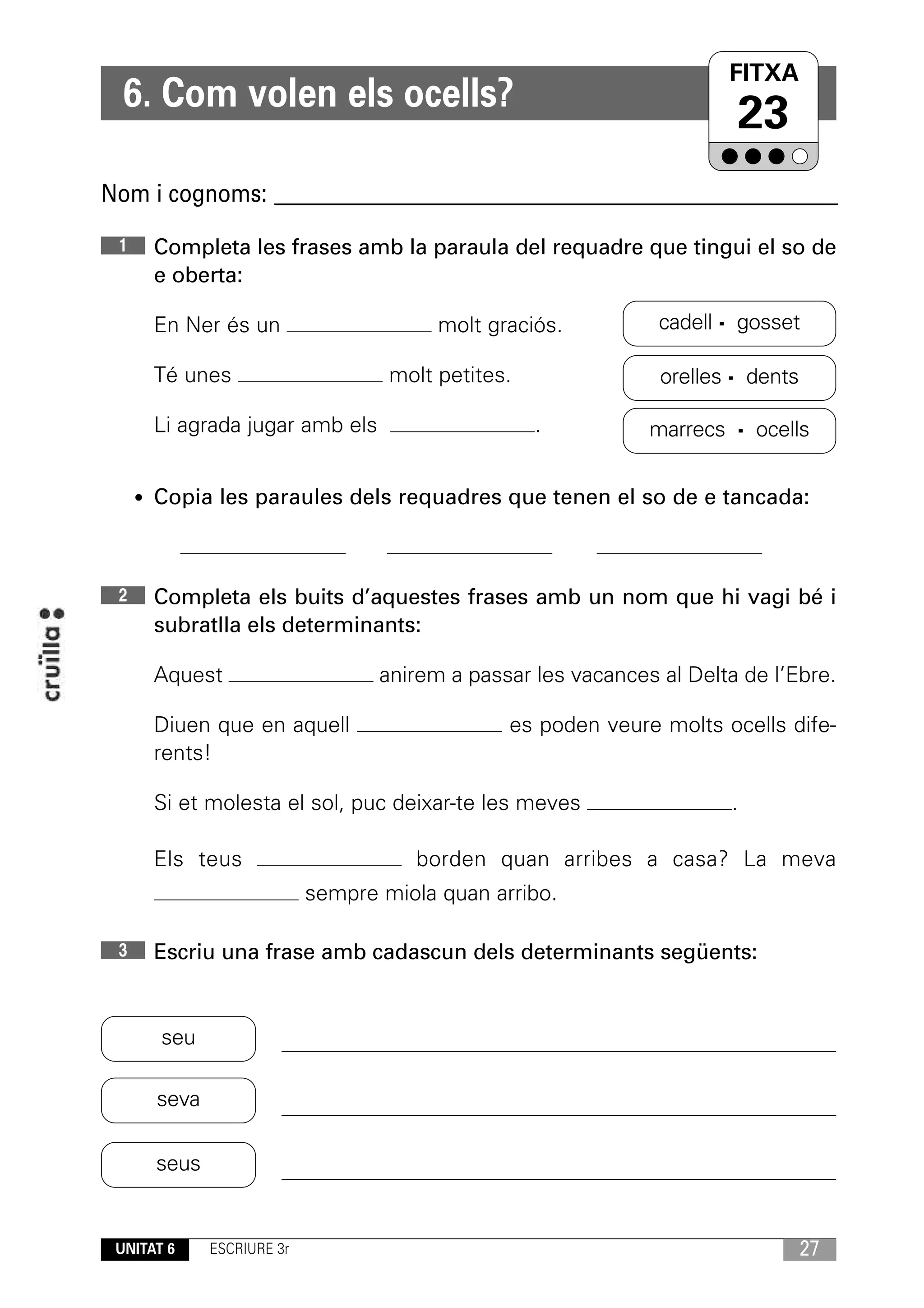 Cuaderno ejercicios de lengua 3r ep, catalán | PDF