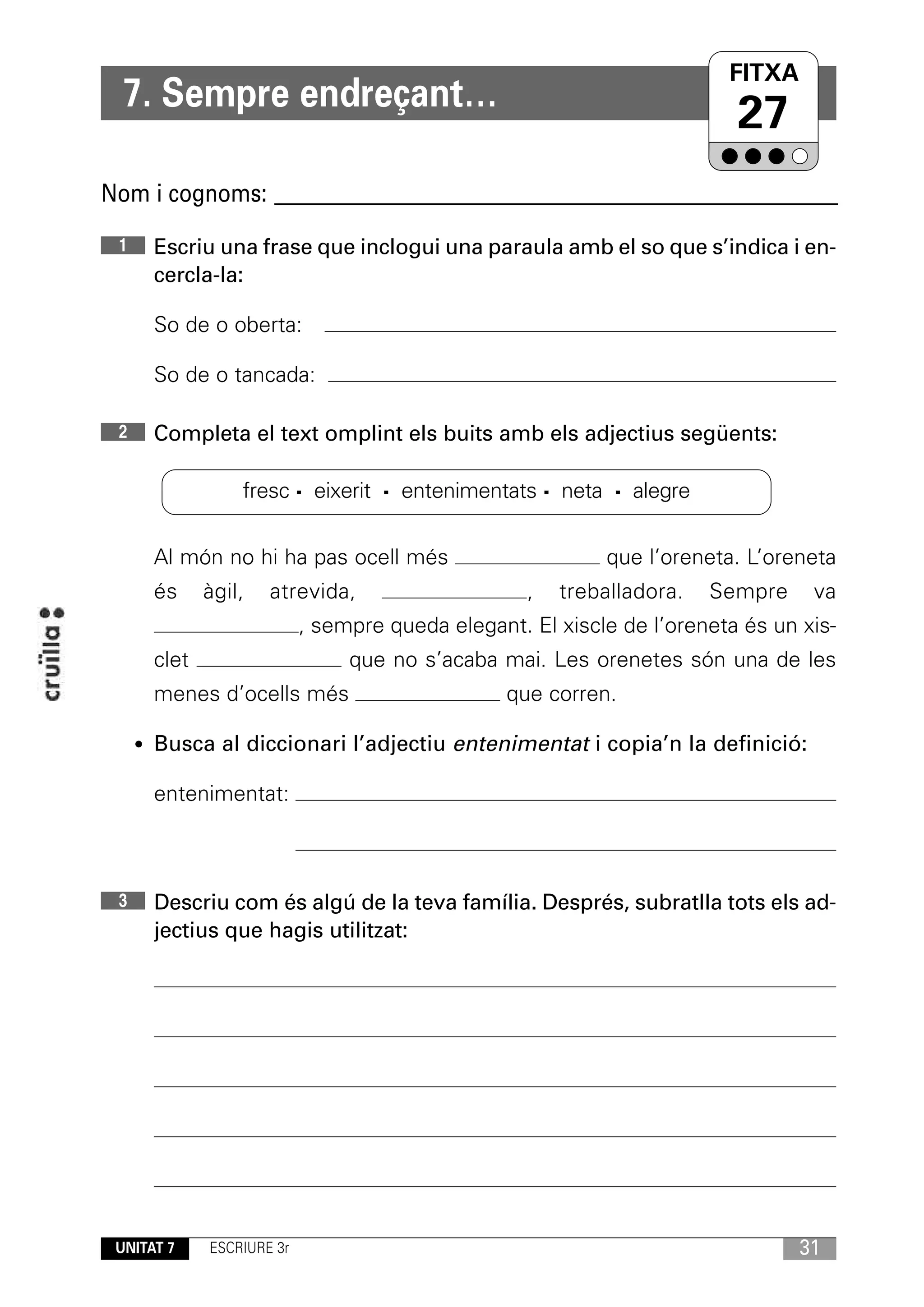 Cuaderno ejercicios de lengua 3r ep, catalán | PDF