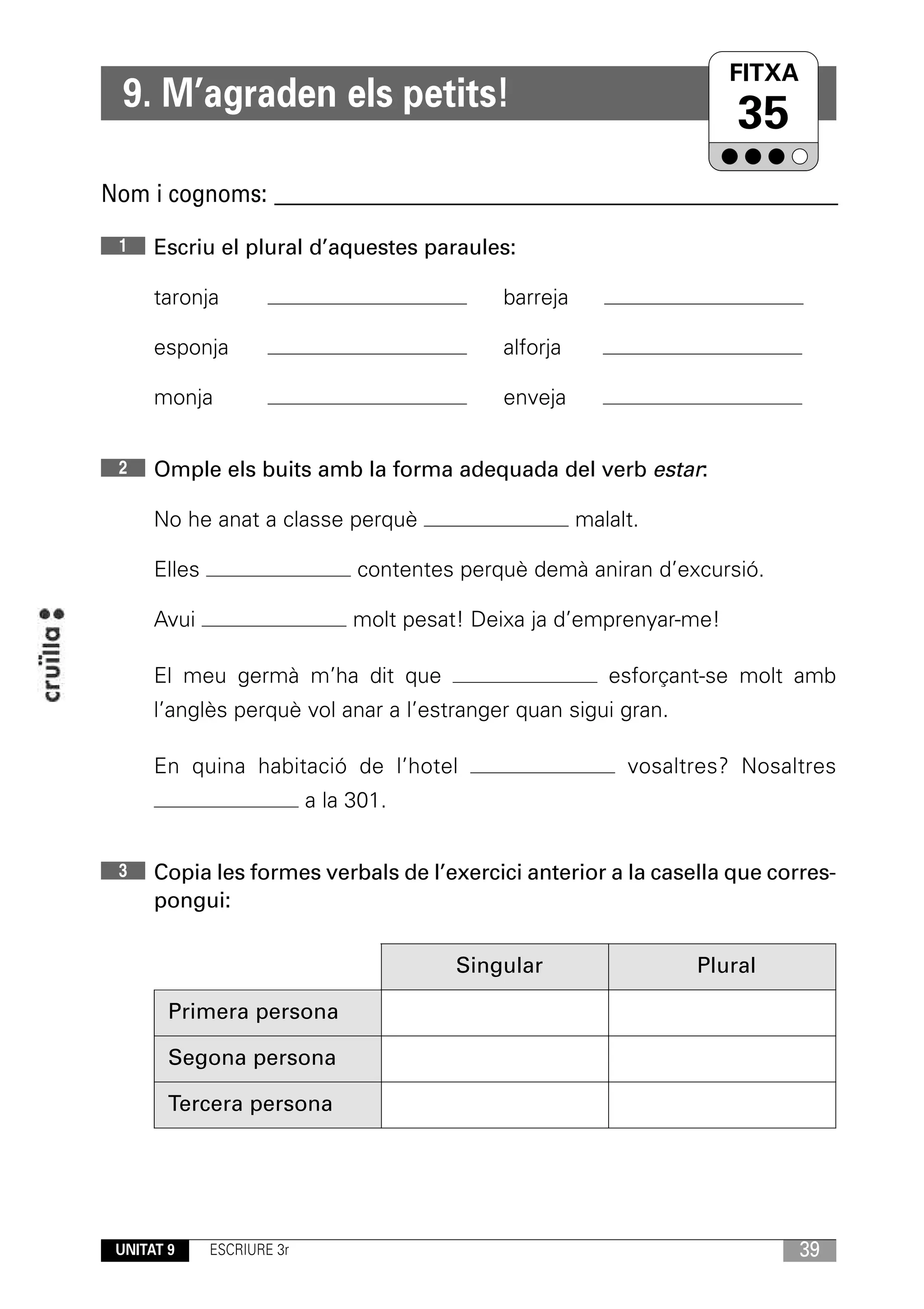 Cuaderno ejercicios de lengua 3r ep, catalán | PDF