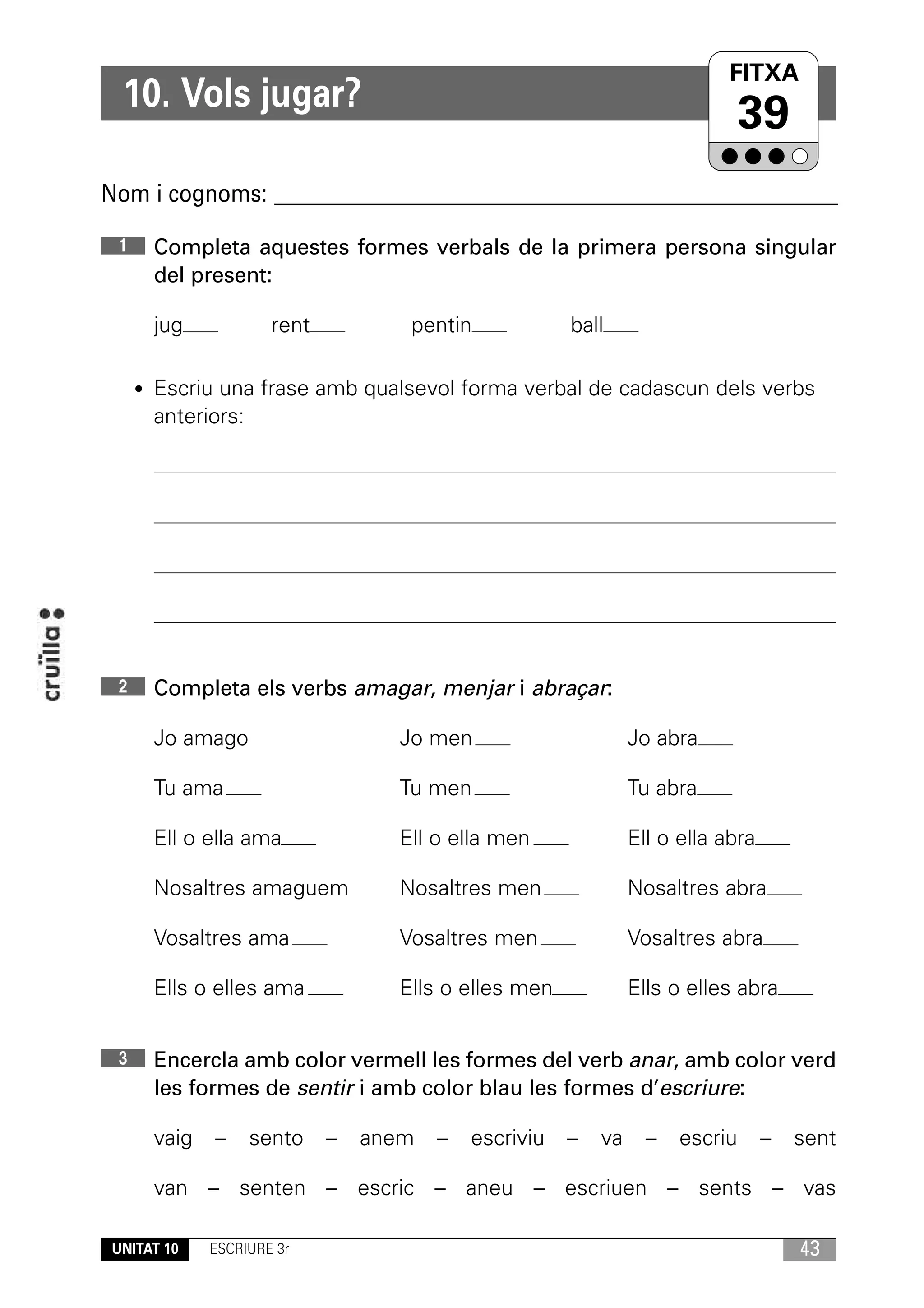 Cuaderno ejercicios de lengua 3r ep, catalán | PDF