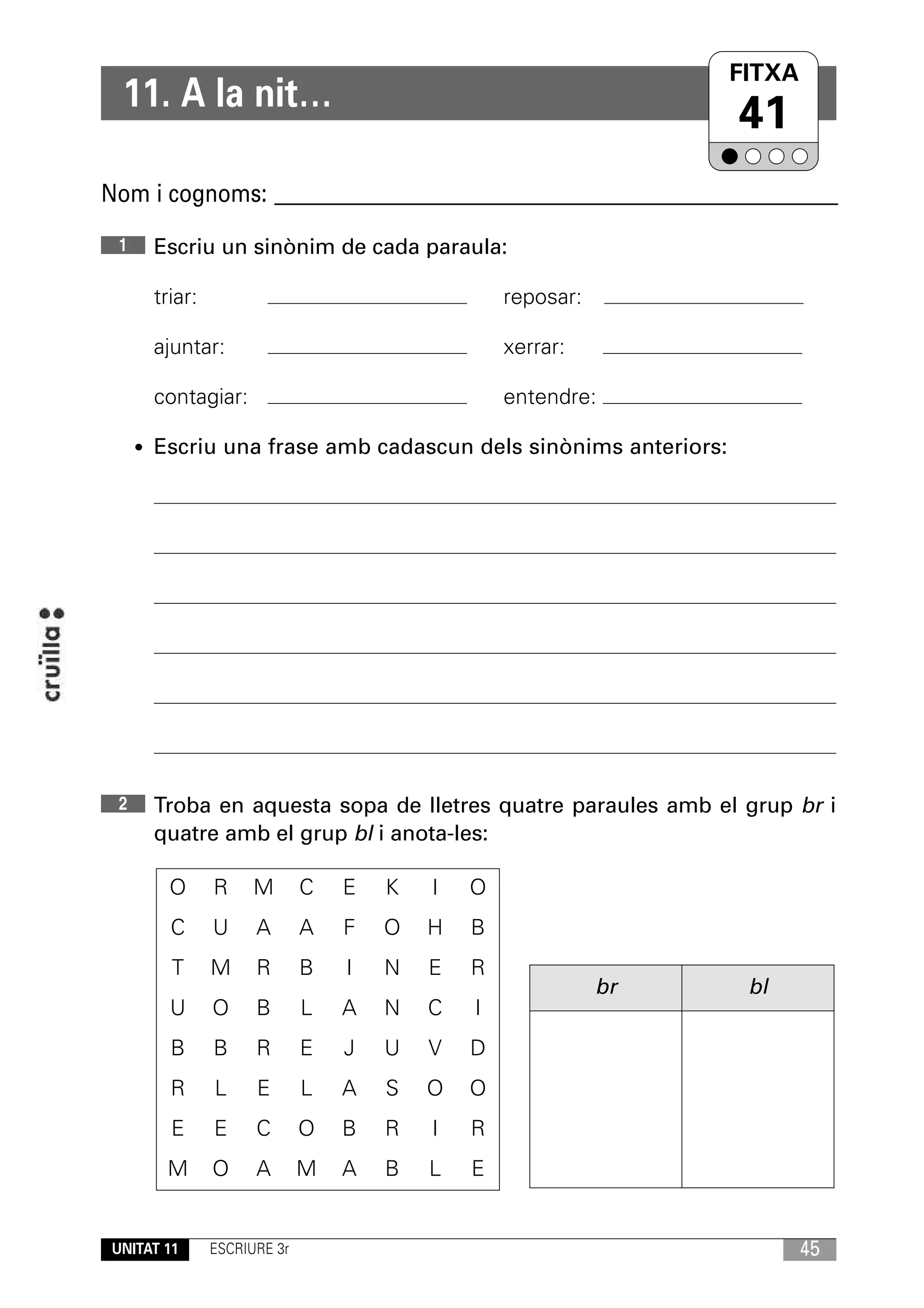 Cuaderno ejercicios de lengua 3r ep, catalán | PDF