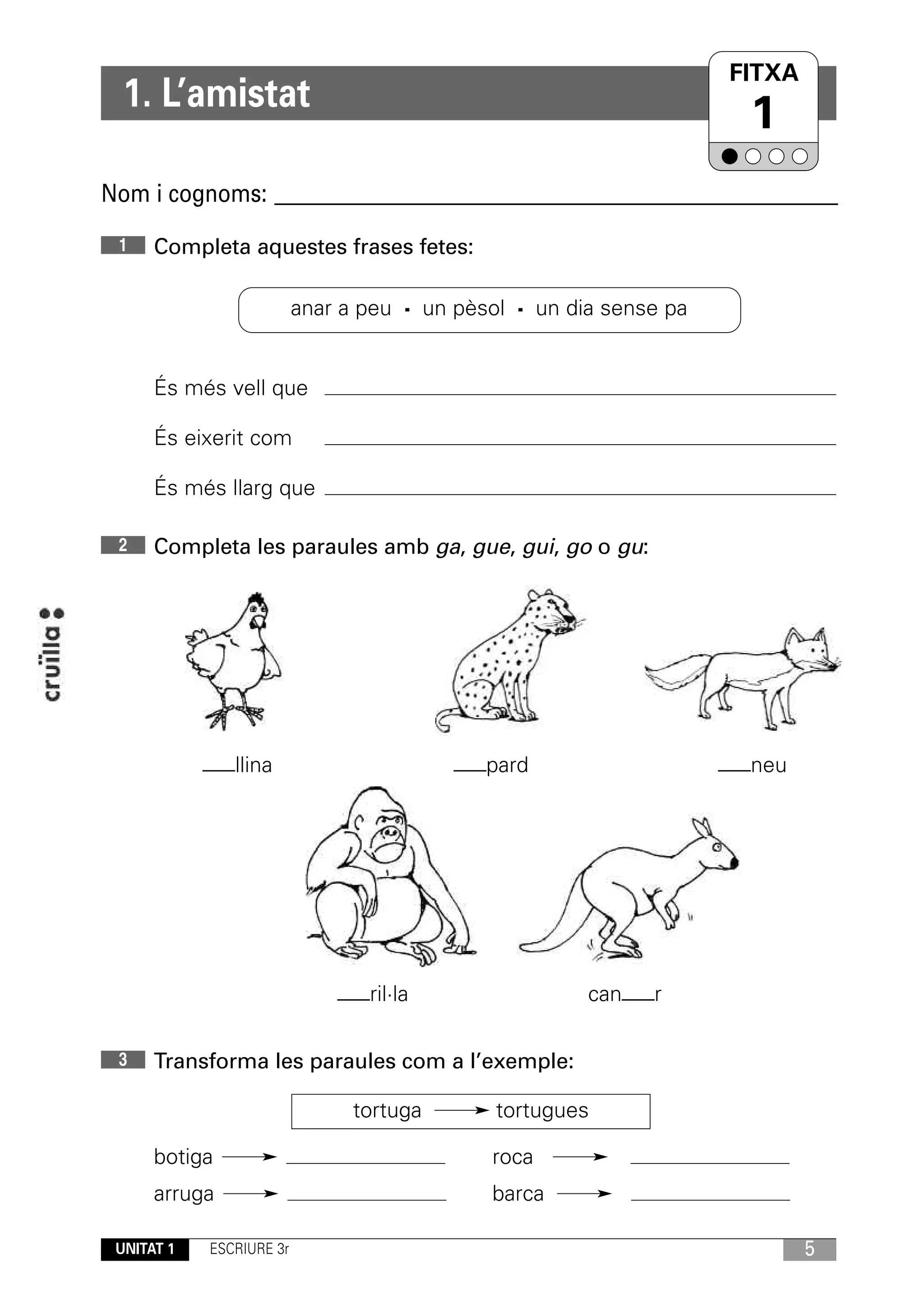 Cuaderno ejercicios de lengua 3r ep, catalán | PDF