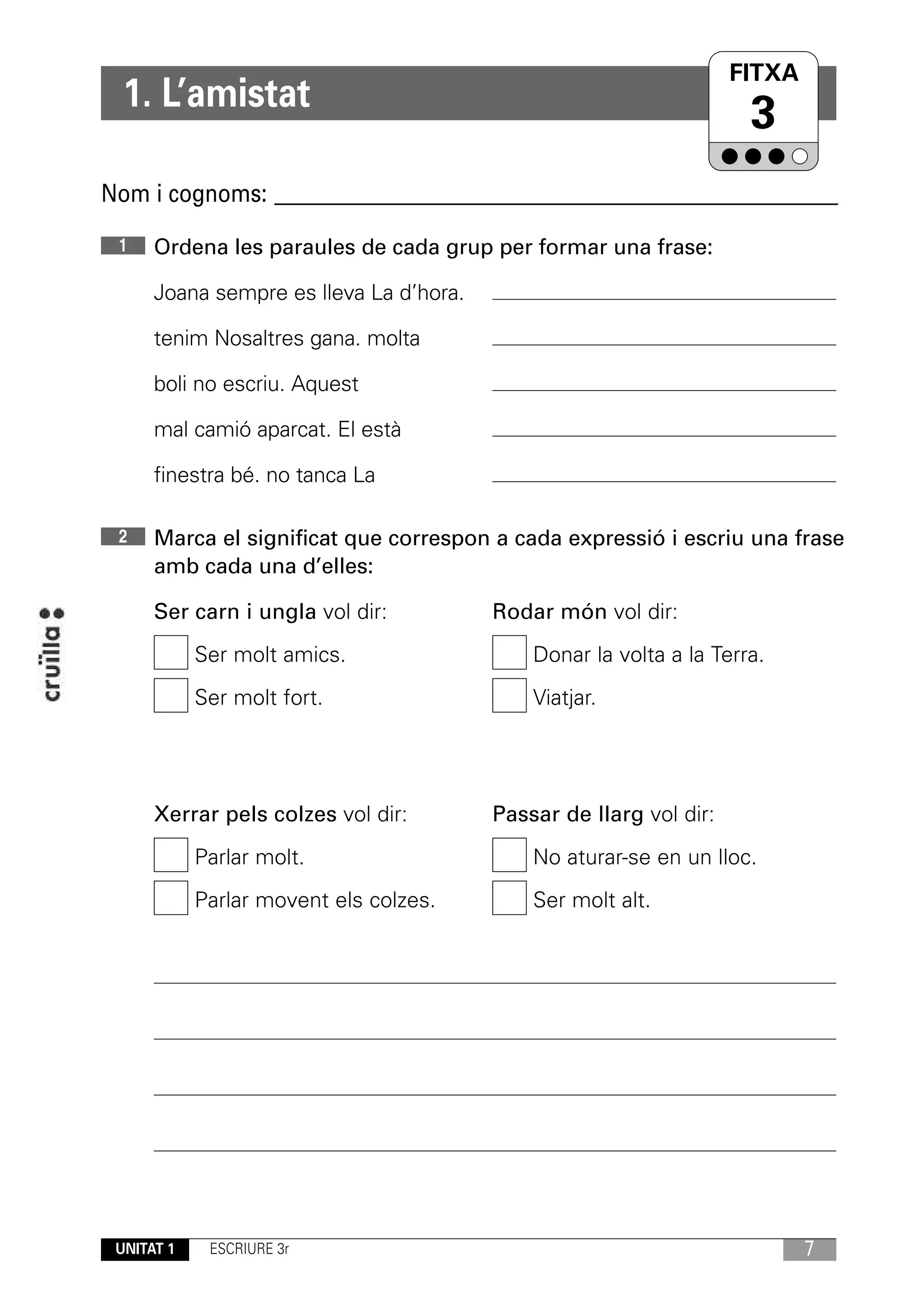 Cuaderno ejercicios de lengua 3r ep, catalán | PDF