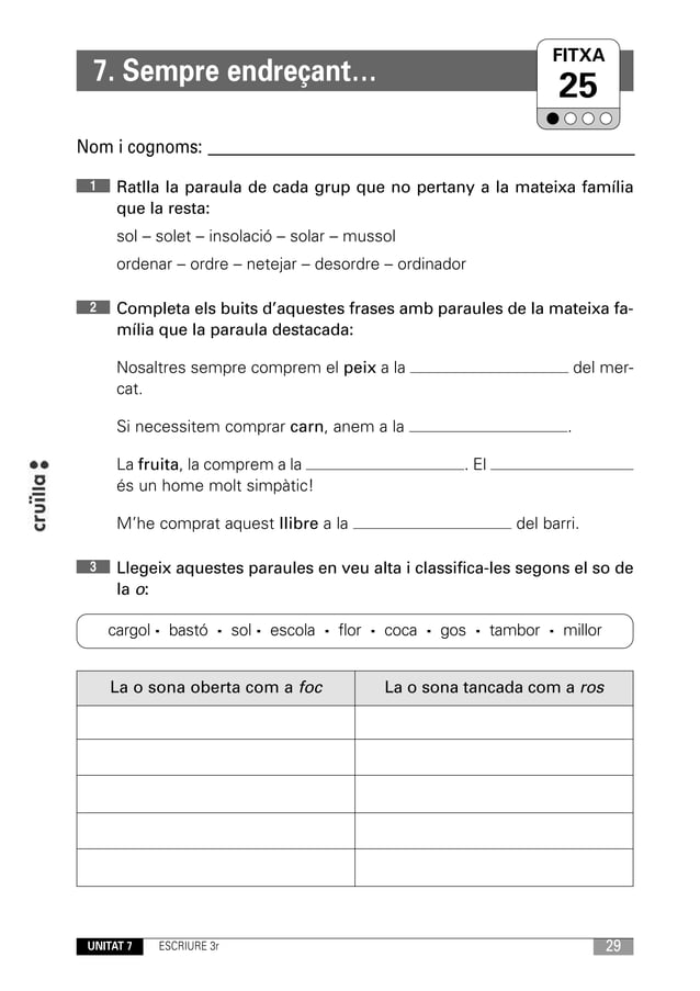 Cuaderno ejercicios de lengua 3r ep, catalán | PDF