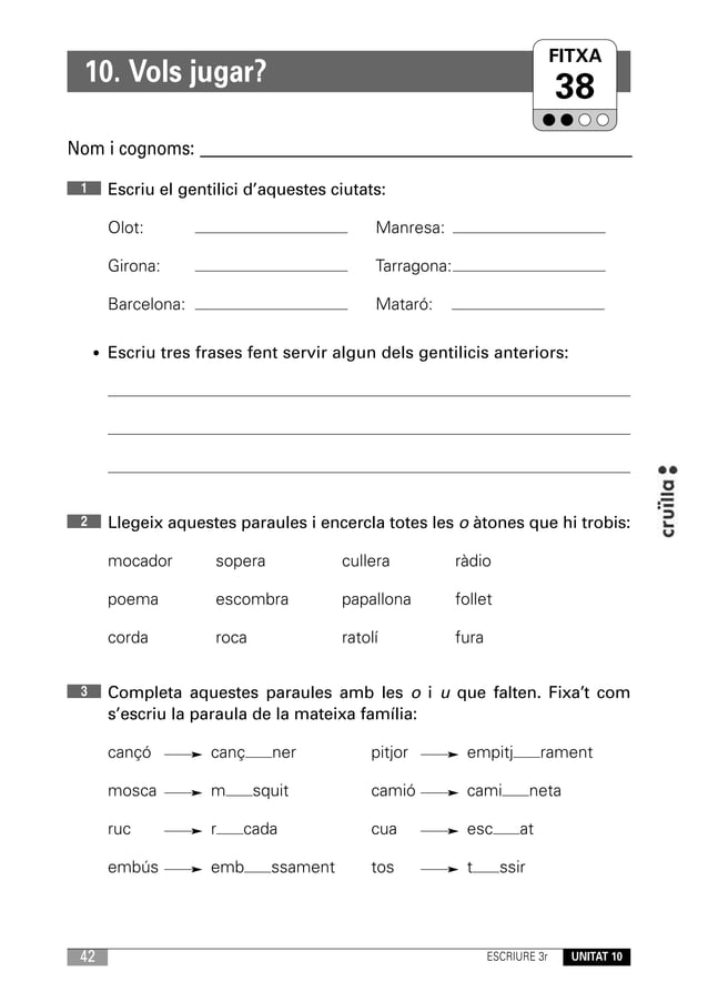 Cuaderno ejercicios de lengua 3r ep, catalán | PDF