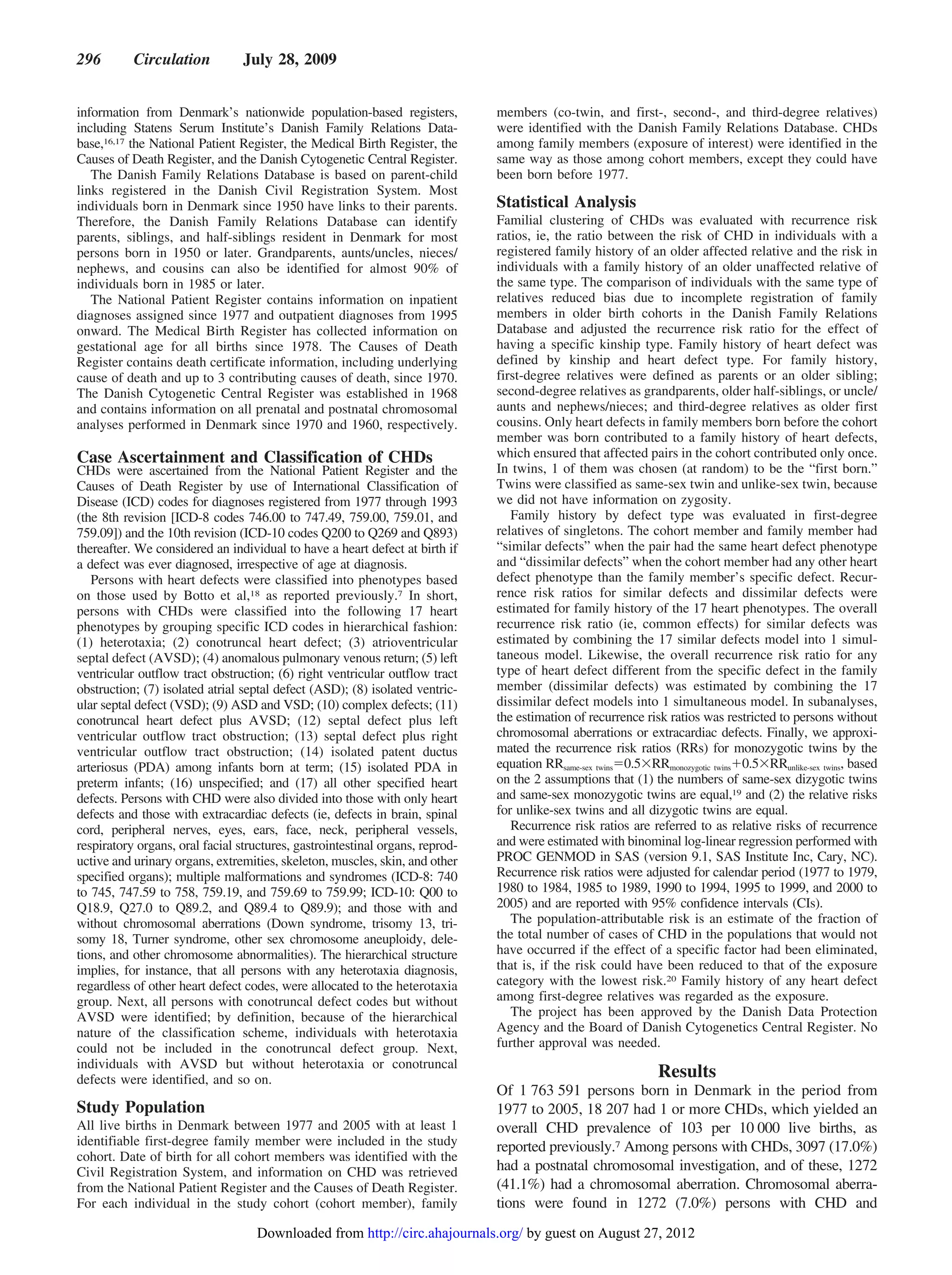 Recurrence of congenital heart defects in families | PDF