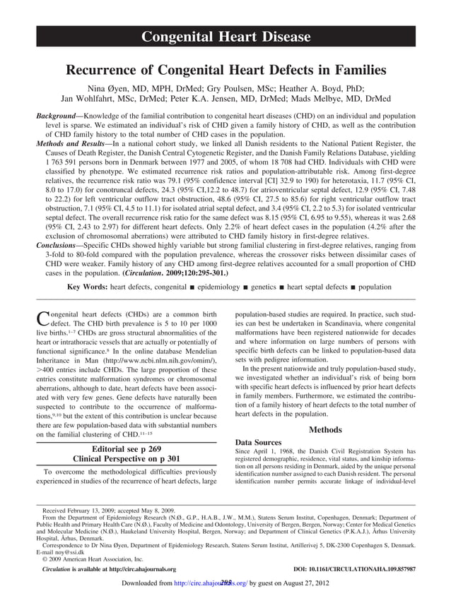 Recurrence of congenital heart defects in families | PDF