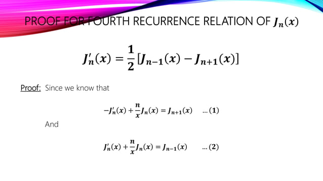 Recurrence relation of Bessel's and Legendre's function | PPT