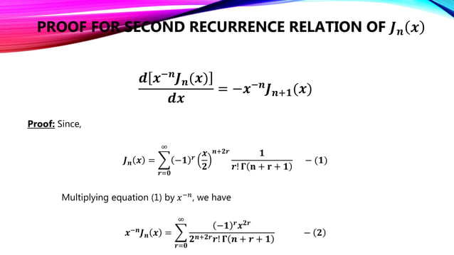 Recurrence relation of Bessel's and Legendre's function | PPTX