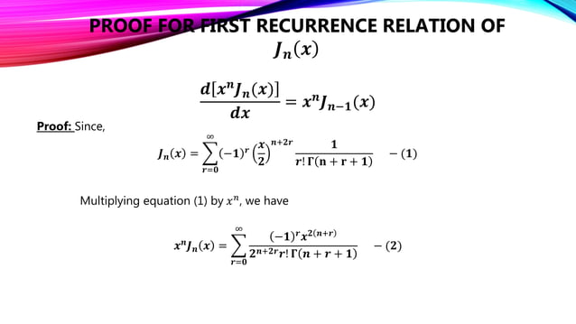 Recurrence Relation Of Bessel S And Legendre S Function