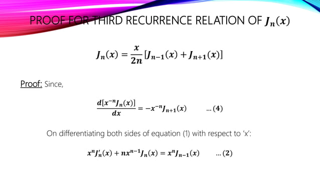 Recurrence Relation Of Bessel S And Legendre S Function