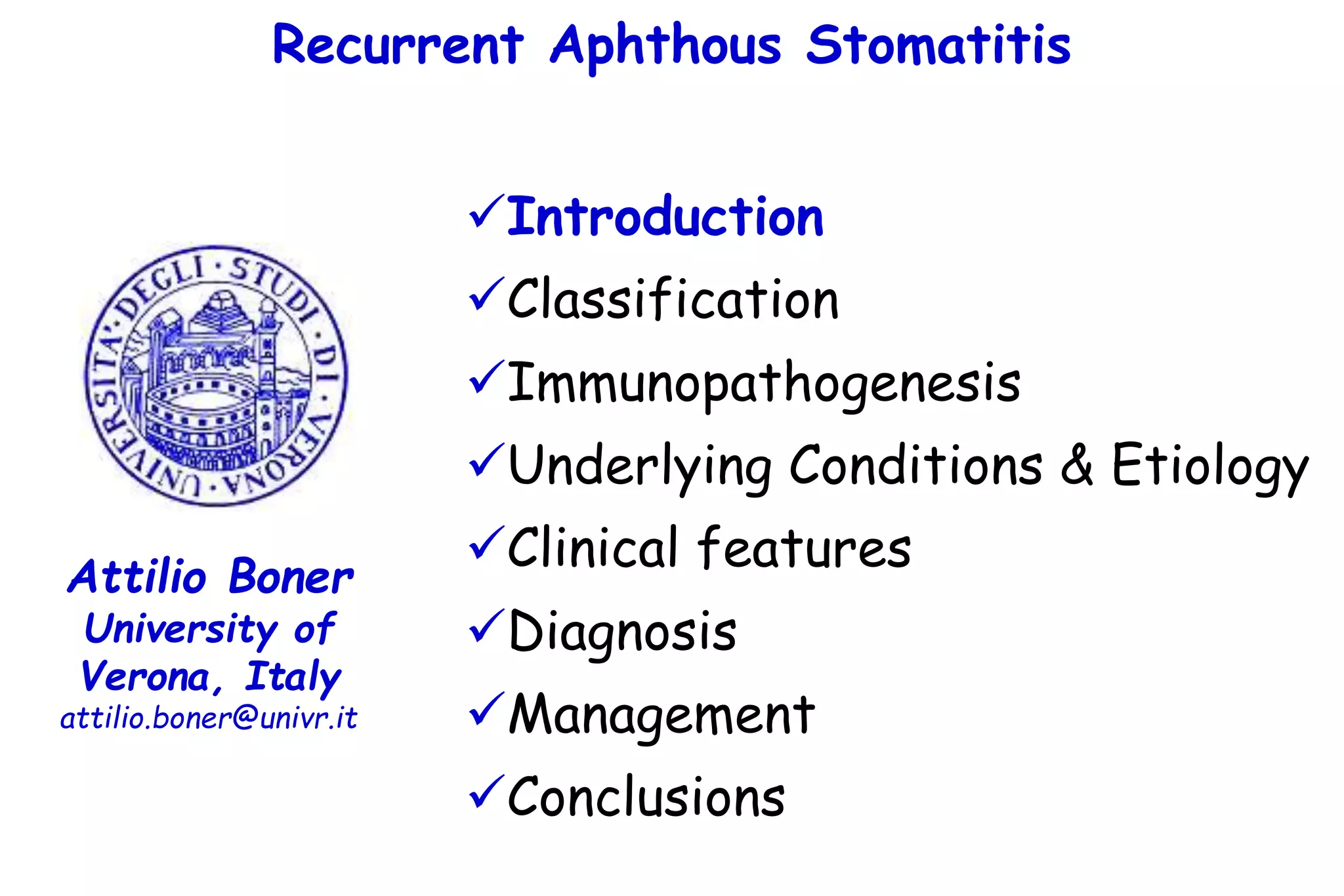Recurrent aphthous stomatitis | PPTX