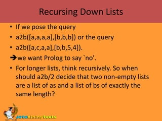 PROLOG: Recursion And Lists In Prolog | PPTX | Programming Languages | Computing