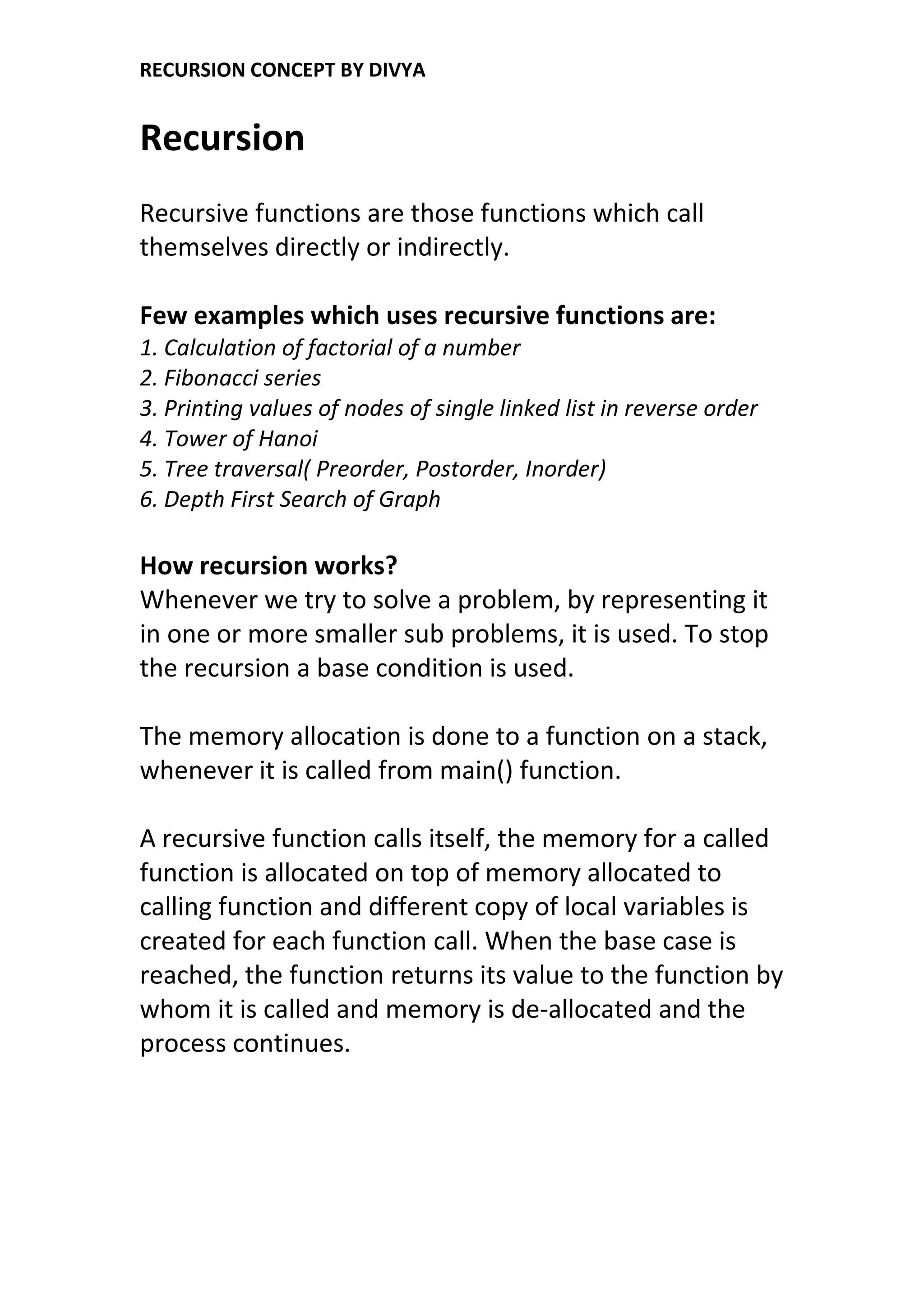 Recursion Concepts By Divya Pdf
