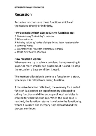 Recursion concepts by Divya | PDF