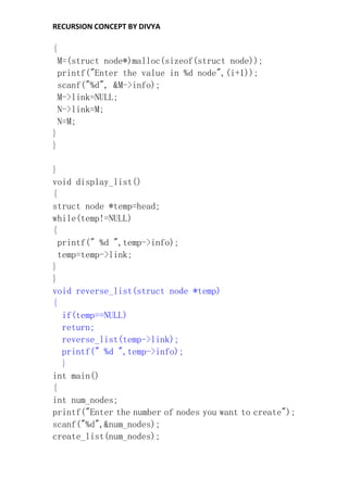 Recursion concepts by Divya | PDF