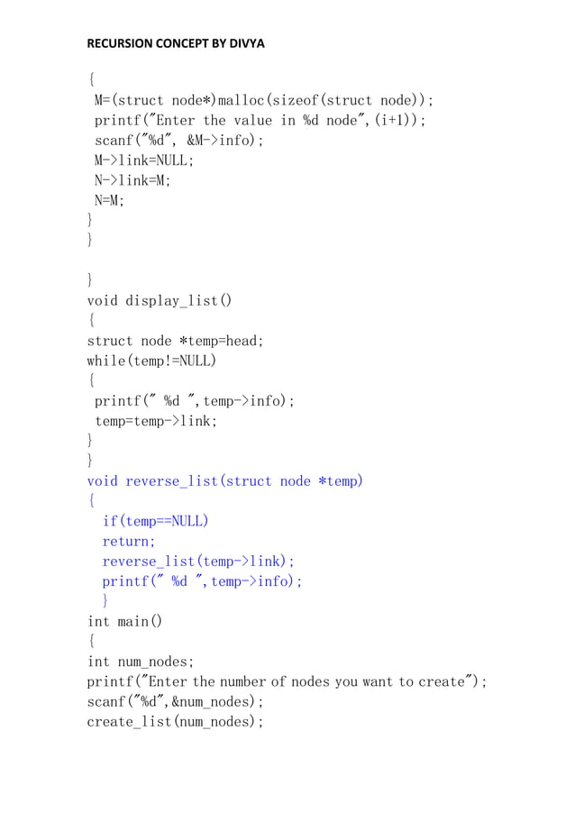 Recursion concepts by Divya | PDF